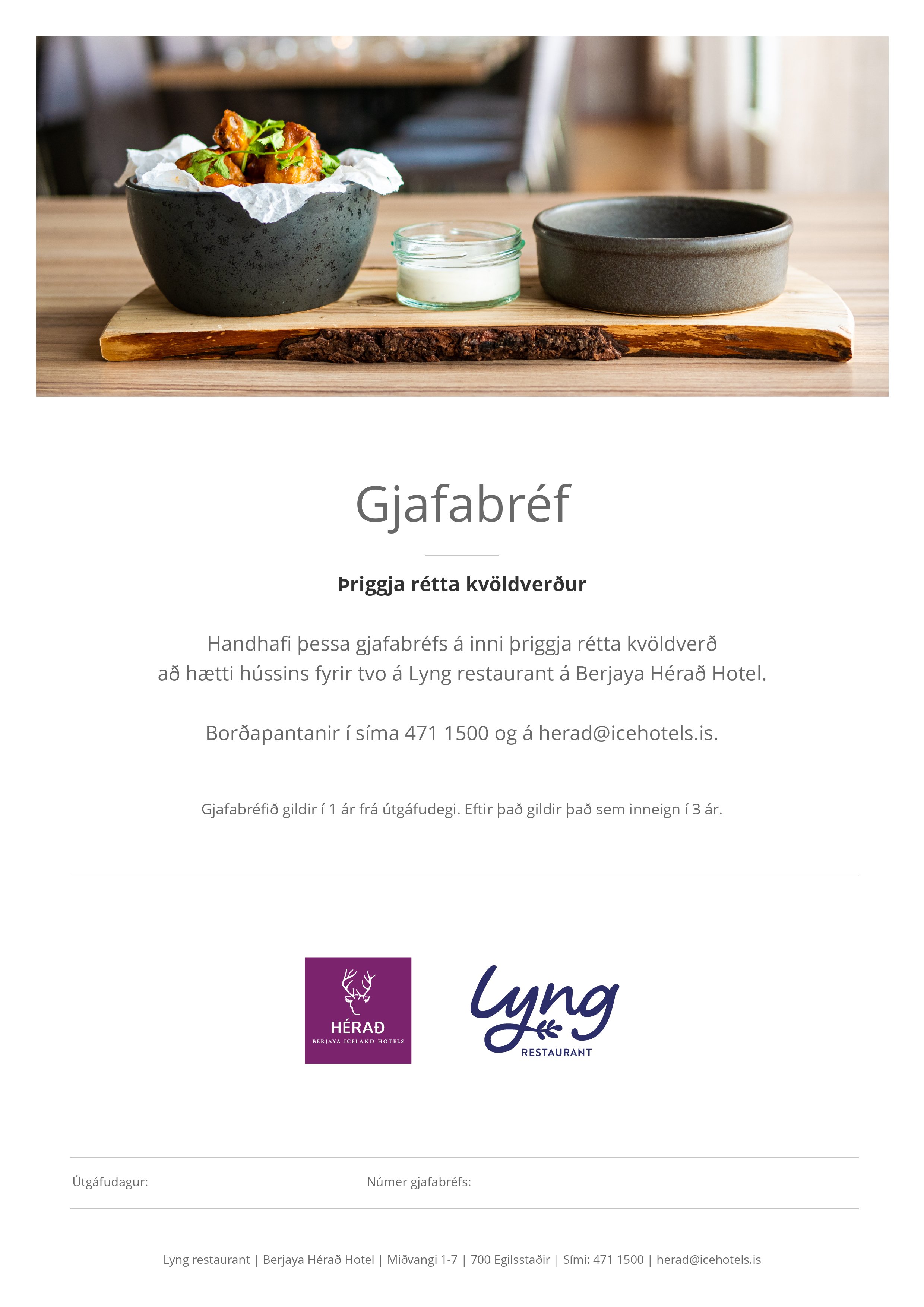 Lyng restaurant - Þriggja rétta kvöldverður fyrir tvo | Iceland Hotel ...